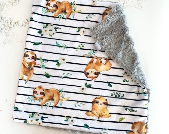 Sloth Baby Blanket, Modern Gender Neutral Minky Lovey Baby Shower Gift ...