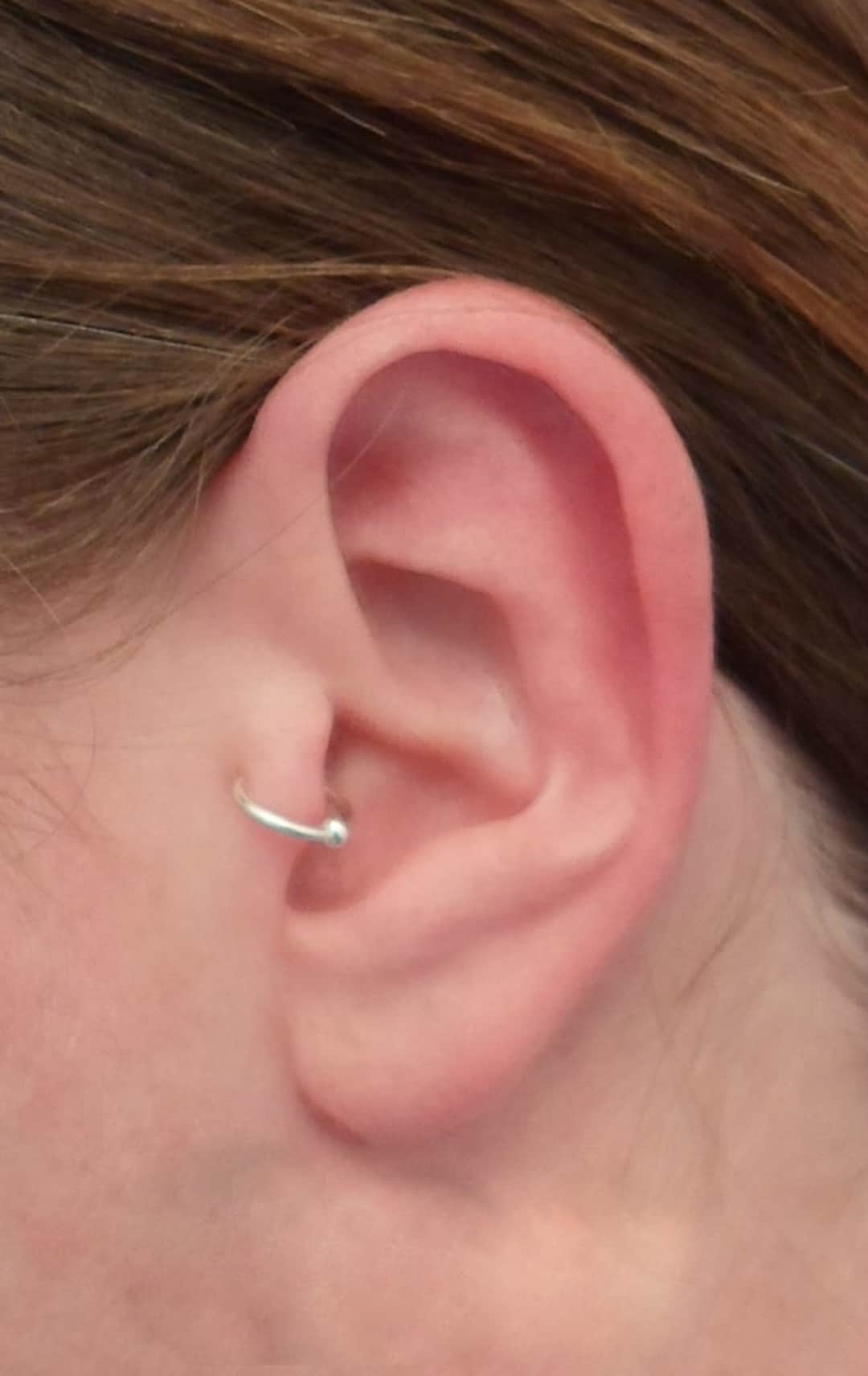 ALL Sterling Silver Simple Loop EARRING With Bead. Tragus, Helix, Nose ...