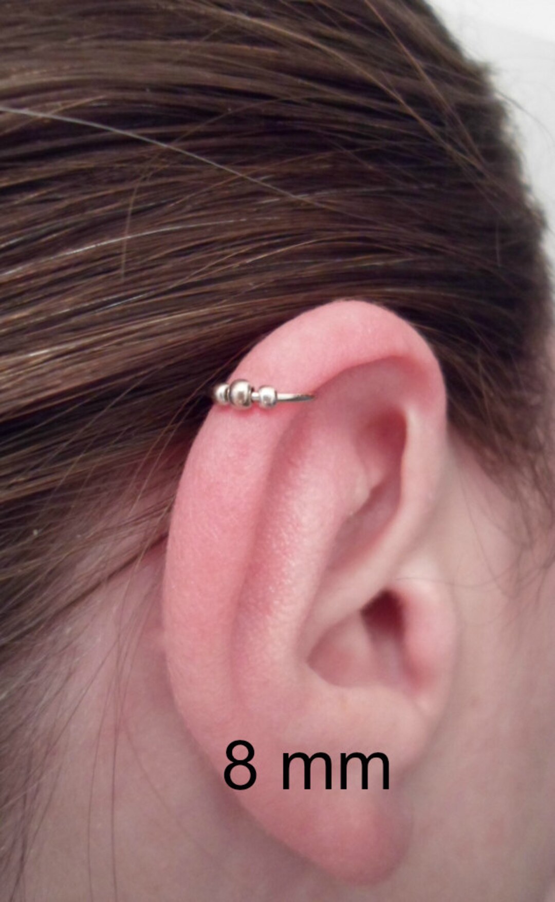 ALL Sterling Silver Simple Loop EARRING With Bead. Tragus, Helix, Nose ...