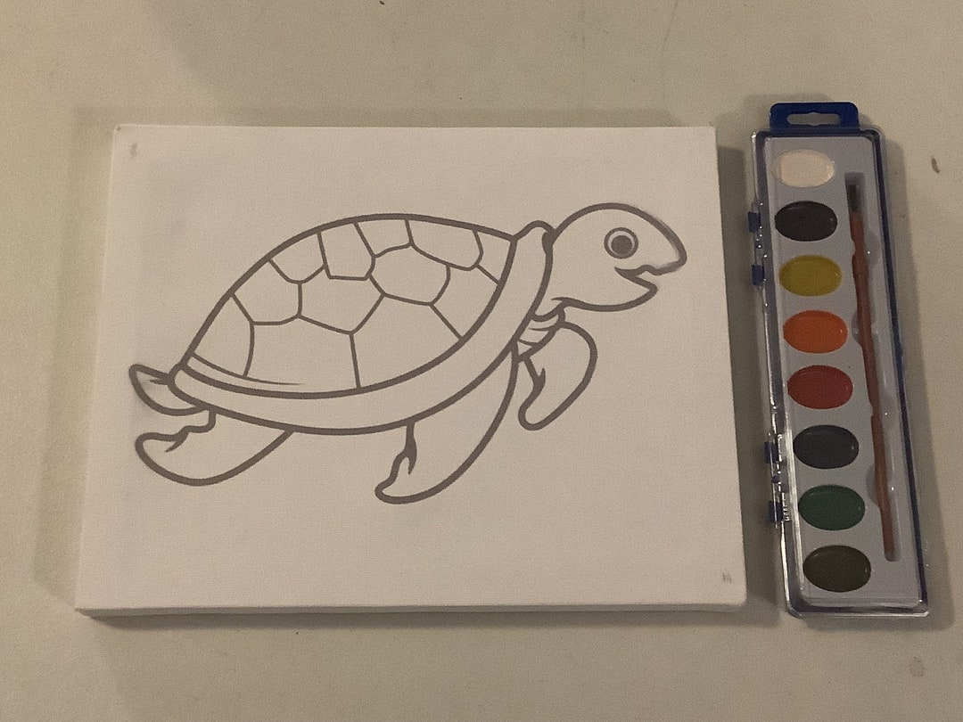 Turtle Preprinted Paint Canvas for Kids Watercolor Paints - Etsy