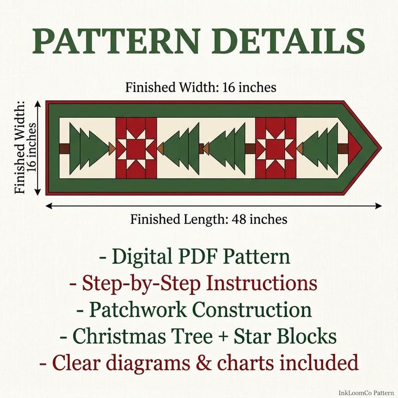 Christmas Tree Table Runner PDF Pattern, Quilted Patchwork Sewing ...