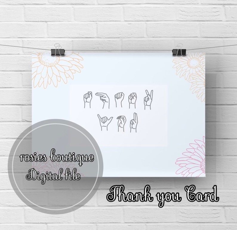 Printable ASL Thank You Card American Sign Language Greeting Card ...
