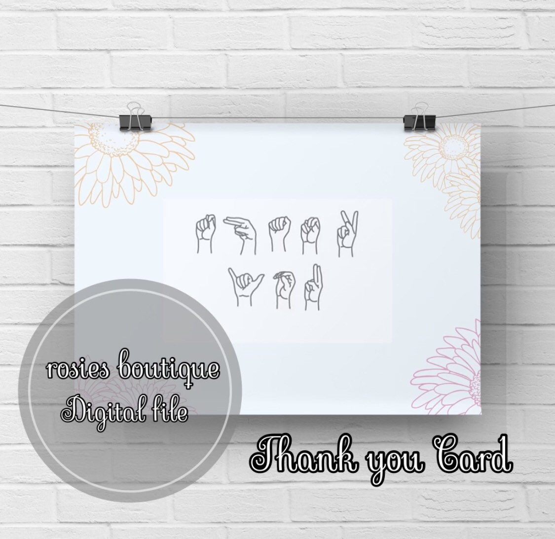 Printable ASL Thank You Card American Sign Language Greeting Card ...