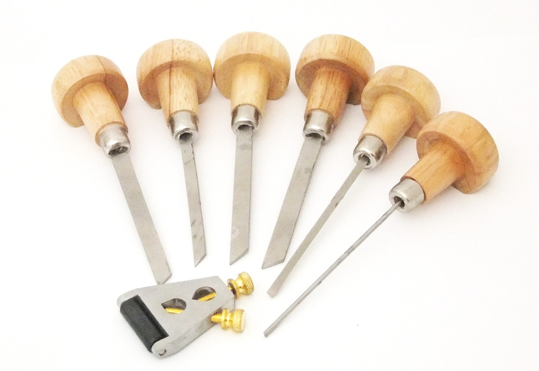 6 Piece Engraver Gravers With Wooden Handles Tool & Graver Sharpening ...