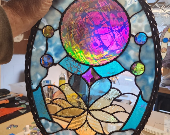 Custom Shop Dichroic Stained Glass Oval Panel - Etsy
