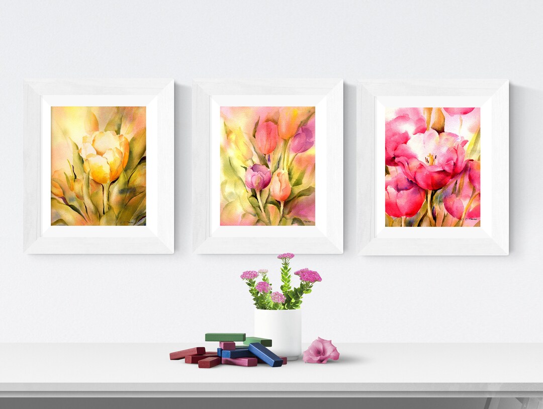 Set of 3 Prints, Tulip Prints From Original Watercolor Paintings, Trio ...