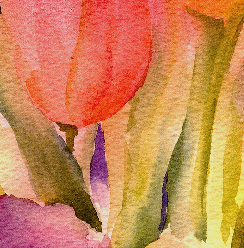 Tulips Print, Original Watercolor Painting Print, Bright Floral ...