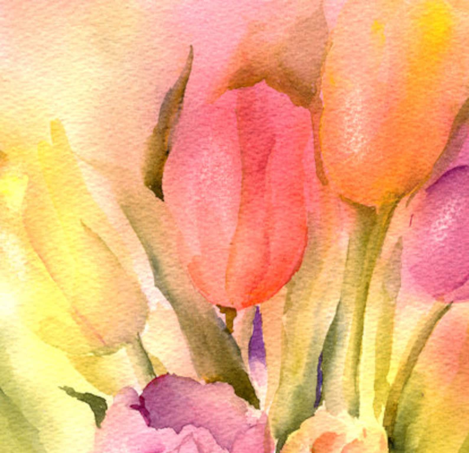 Tulips Print Original Watercolor Painting Print Bright - Etsy