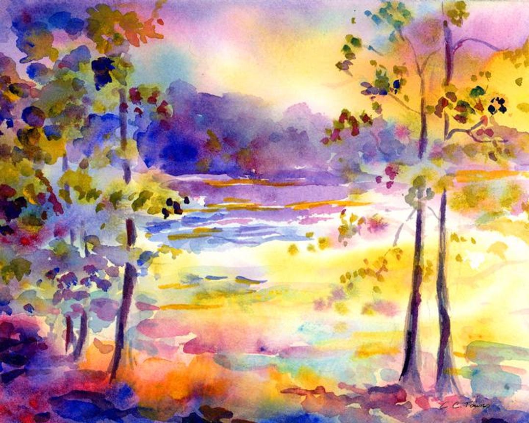 Abstract Lake Art From Original Watercolor Painting by Connietownsart ...