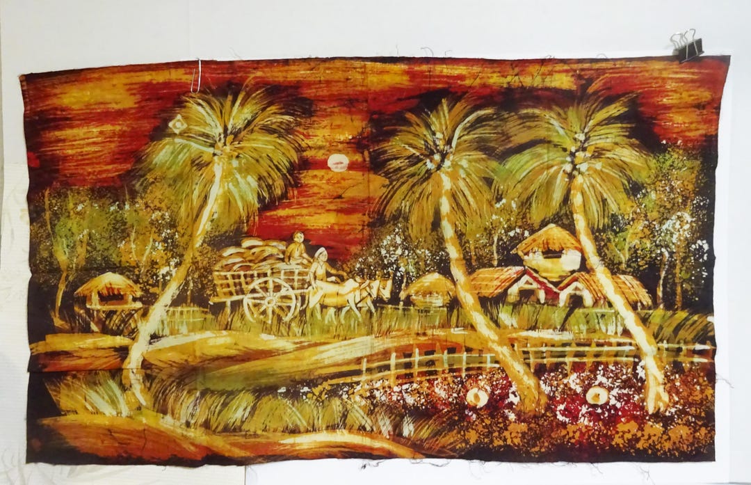 Batik Picture, Huts Fabric , Ankur Kala, India, 1990's - Etsy