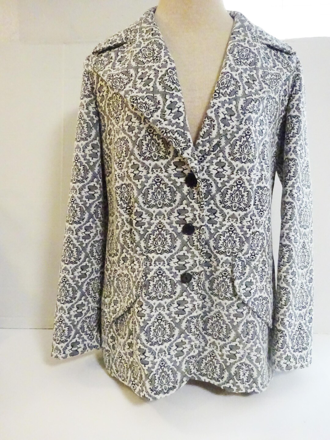 Black and White Ladies Jacket, Polyester Knit, Ornate Design, Kmart ...