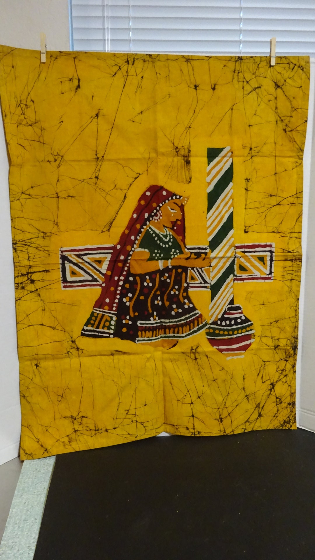 Batik Picture, Fabric Panel, Woman With Jar, Ankur Kala, India, 1990's ...