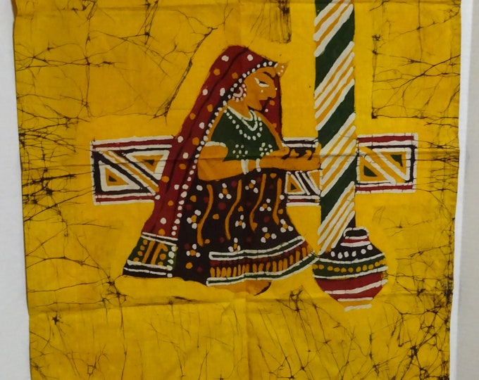 Batik Picture, Fabric Panel, Woman With Jar, Ankur Kala, India, 1990's ...
