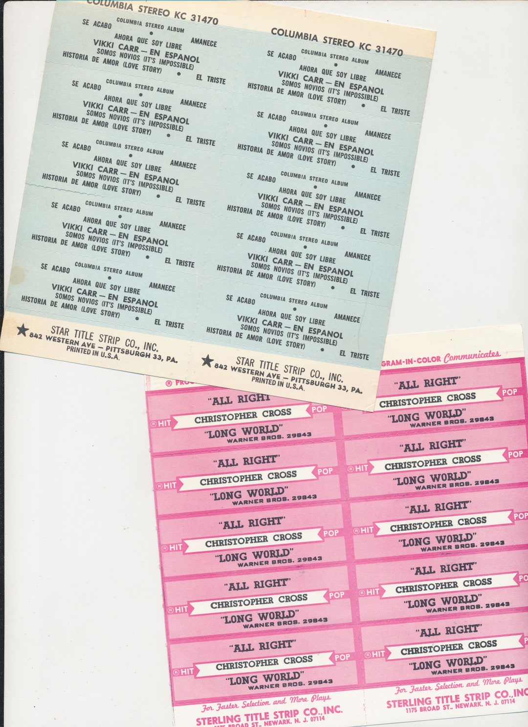 Juke Box Song Labels, Title Strips, More Than 100 - Etsy