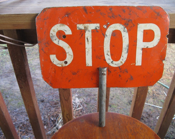 Stop Sign Backed With Slow Sign, Hand Held Rectangular Flagger or ...