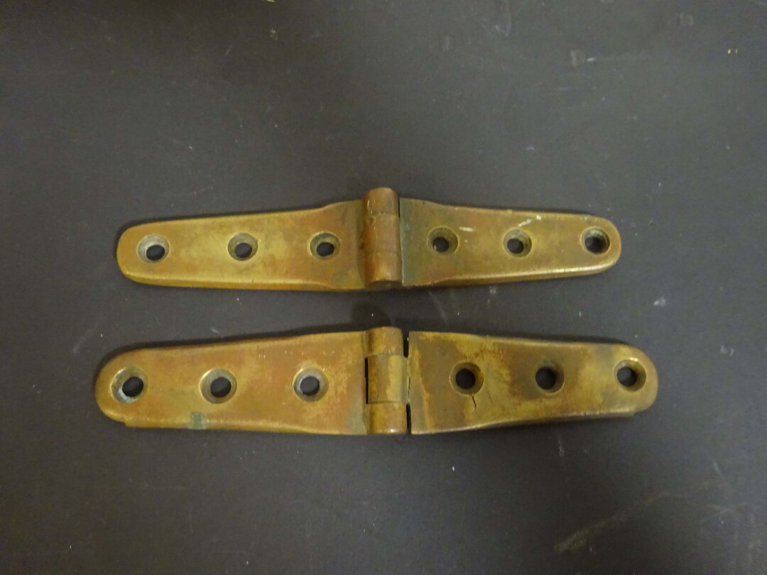 2 Primitive Solid Brass Strap Hinges Etsy