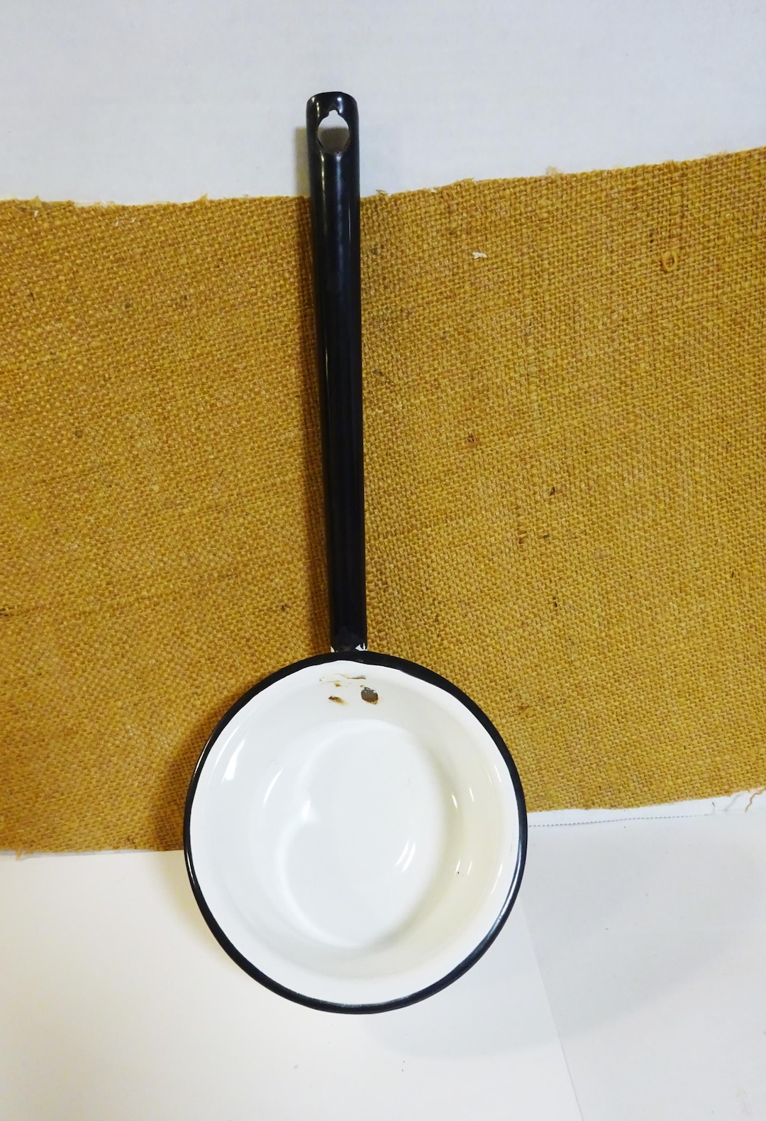 Vintage Enamelware, Water Dipper, Ladle, White With Black Rim and ...