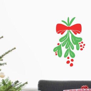 Christmas Mistletoe Cluster With Bow -wall Decal Custom Vinyl Art ...