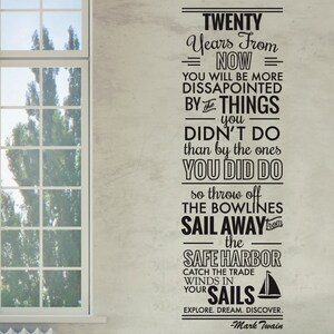 Inspirational Mark Twain 20 Years From Now Wall Quote Decal Decor for ...