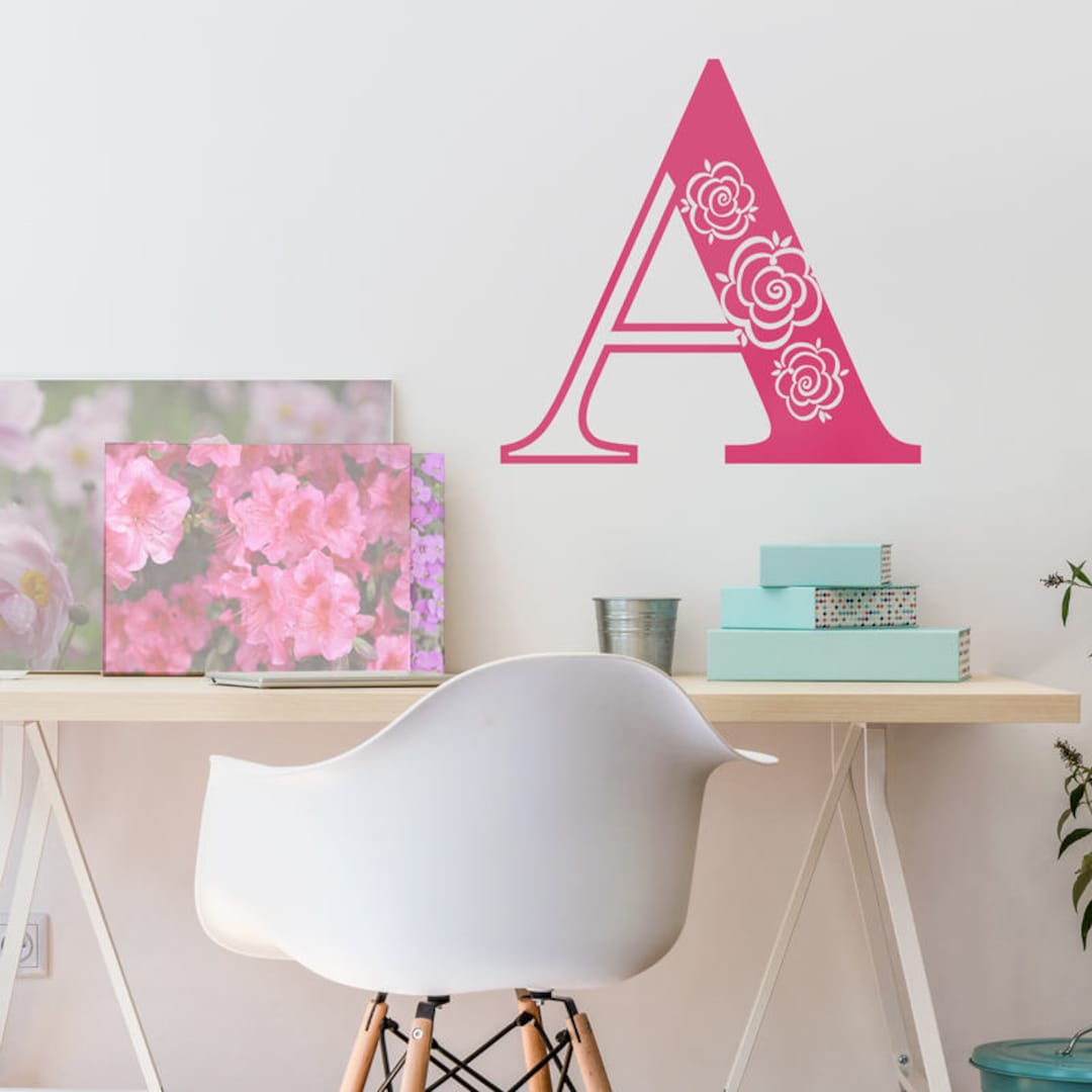 Decorative Rose Initial Letter- Vinyl Wall Decal Art Sticker Monogram ...