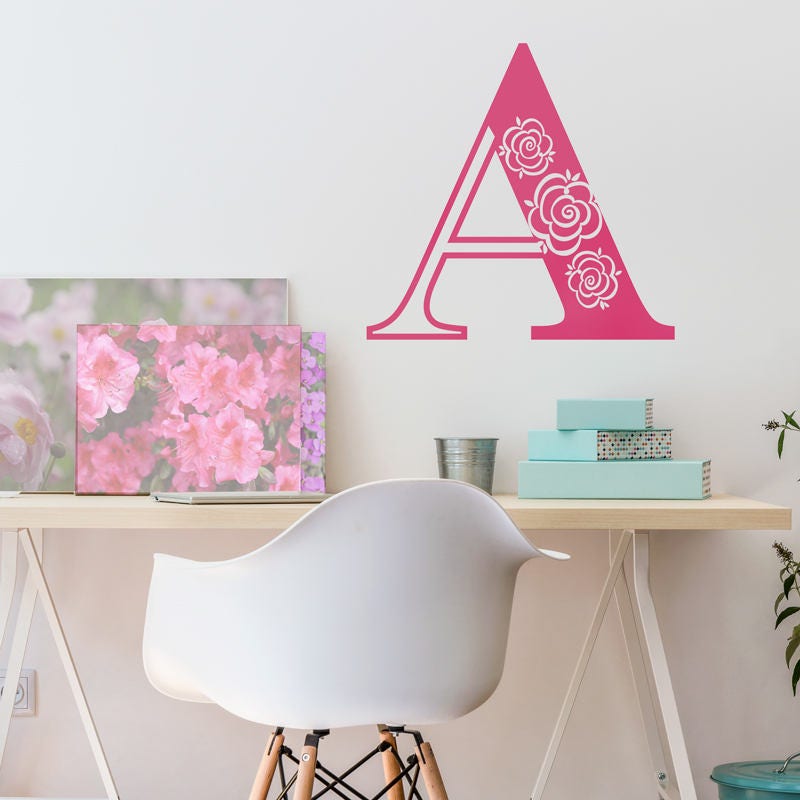 Decorative Rose Initial Letter- Vinyl Wall Decal Art Sticker Monogram ...