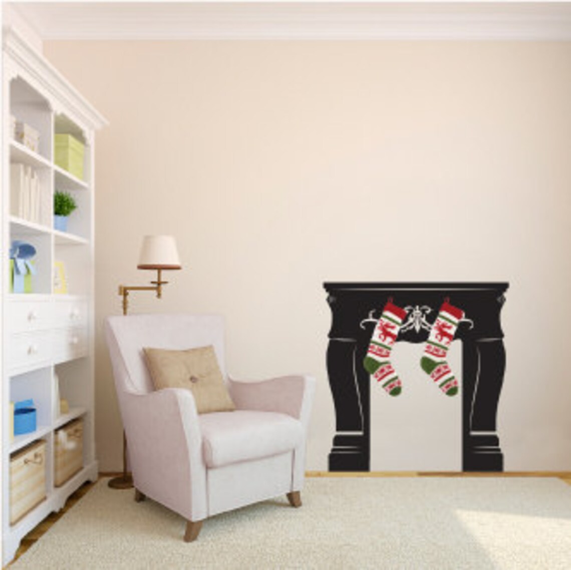 Faux Fireplace Mantel - Shabby Chic Wall Decal Custom Vinyl Art ...