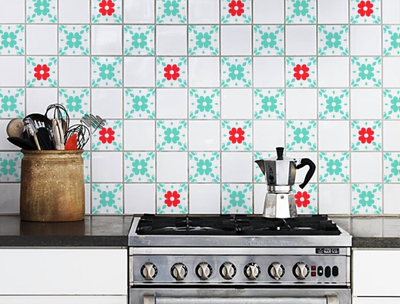 Floral Tile Pattern Decals Interior Decor Wall Decal - Etsy