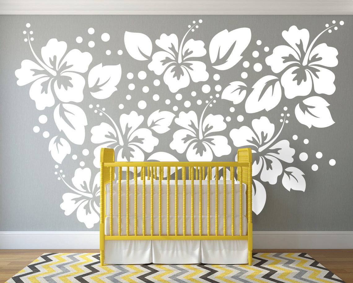 Large Hibiscus Flowers Pattern - Wall Decal Custom Vinyl Art Stickers ...