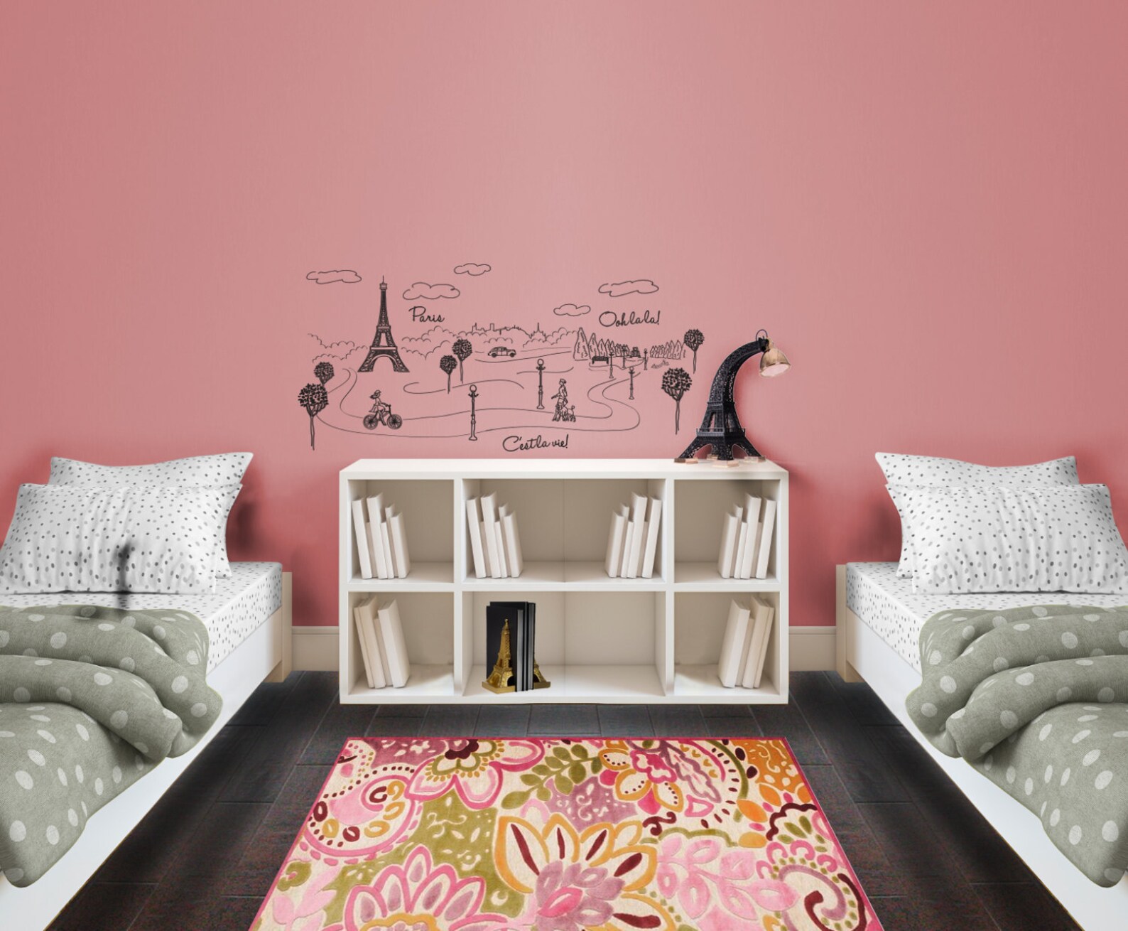 Paris Park Eiffel Tower Doodle Scene Whimsical Travel Wall - Etsy