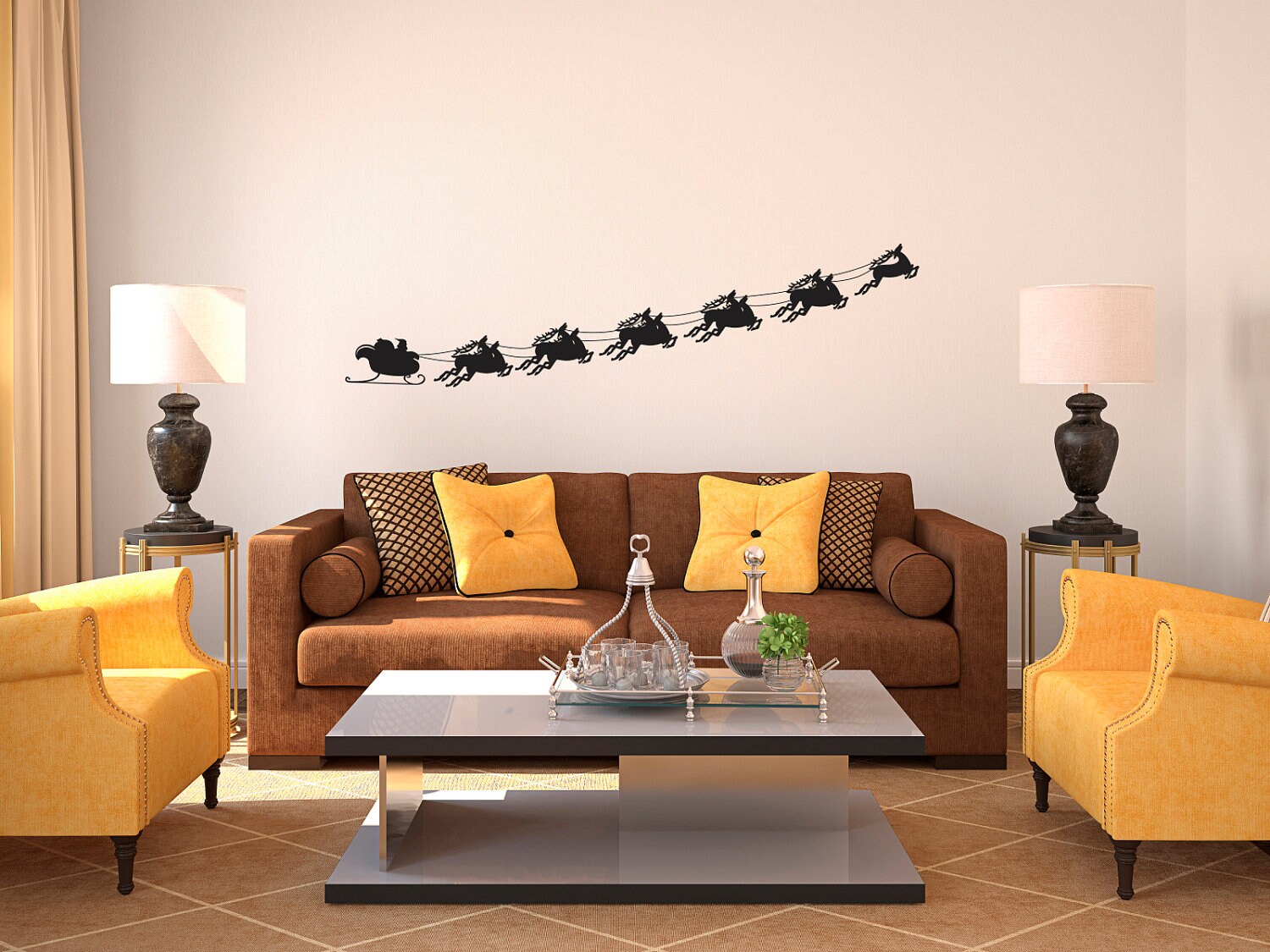 Christmas Santa Sleigh and Flying Reindeer Wall Decal Custom | Etsy