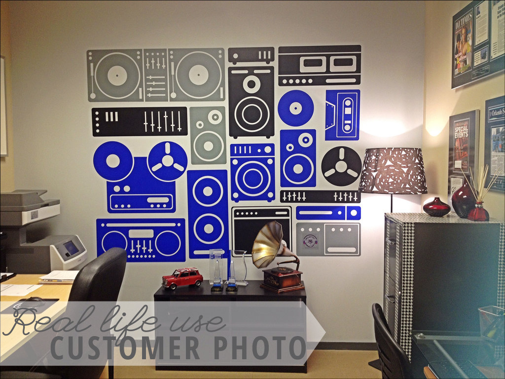 Music Boombox, Speakers, and Music Equipment Wall Decal Collection ...