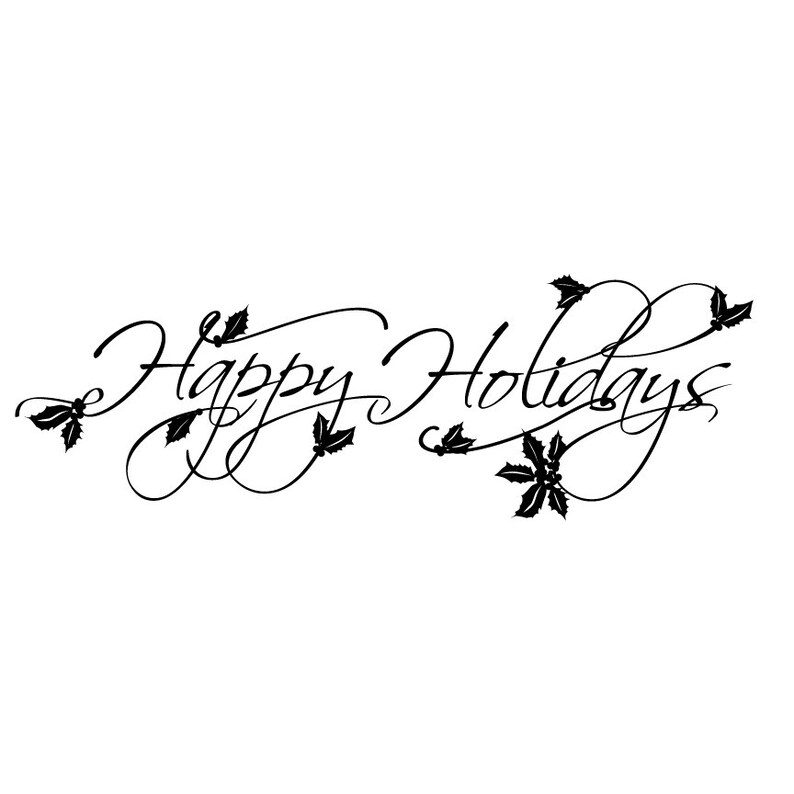 Happy Holidays Script Sign With Holly Leaves Wall Decal | Etsy