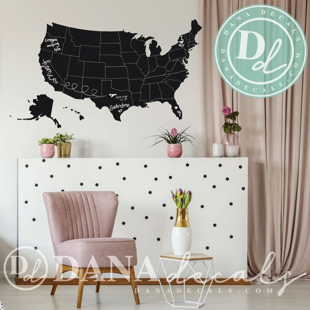 Chalkboard Wall Decal of USA Map Wall Decal Custom - Etsy