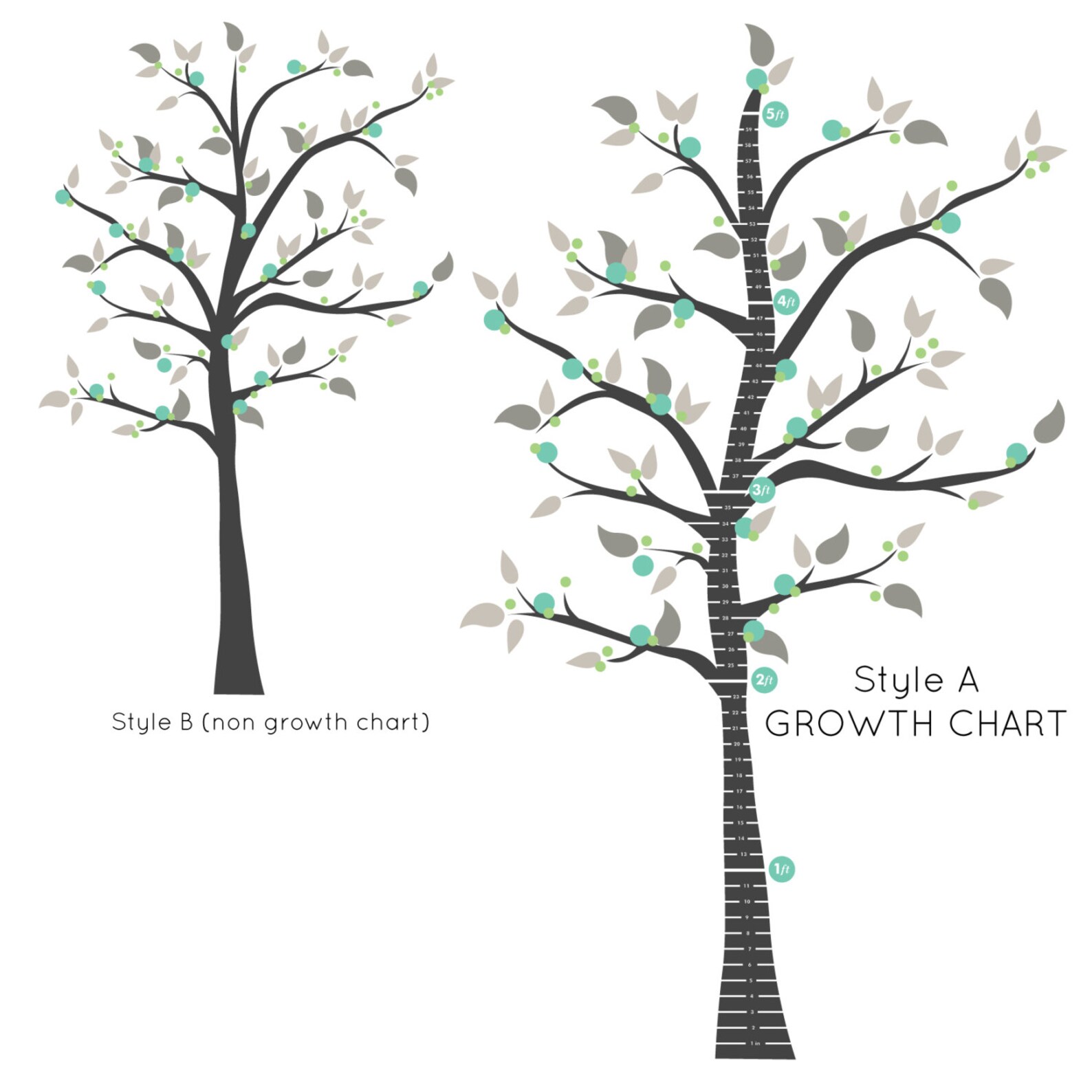 Tree Growth Chart With Whimsical Modern Dots and Leaves Wall - Etsy