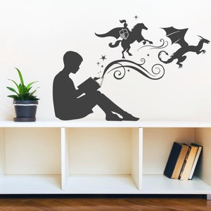 Boy Reading Magic Book Wall Decal - Vinyl Art Stickers for Homes, Kids ...