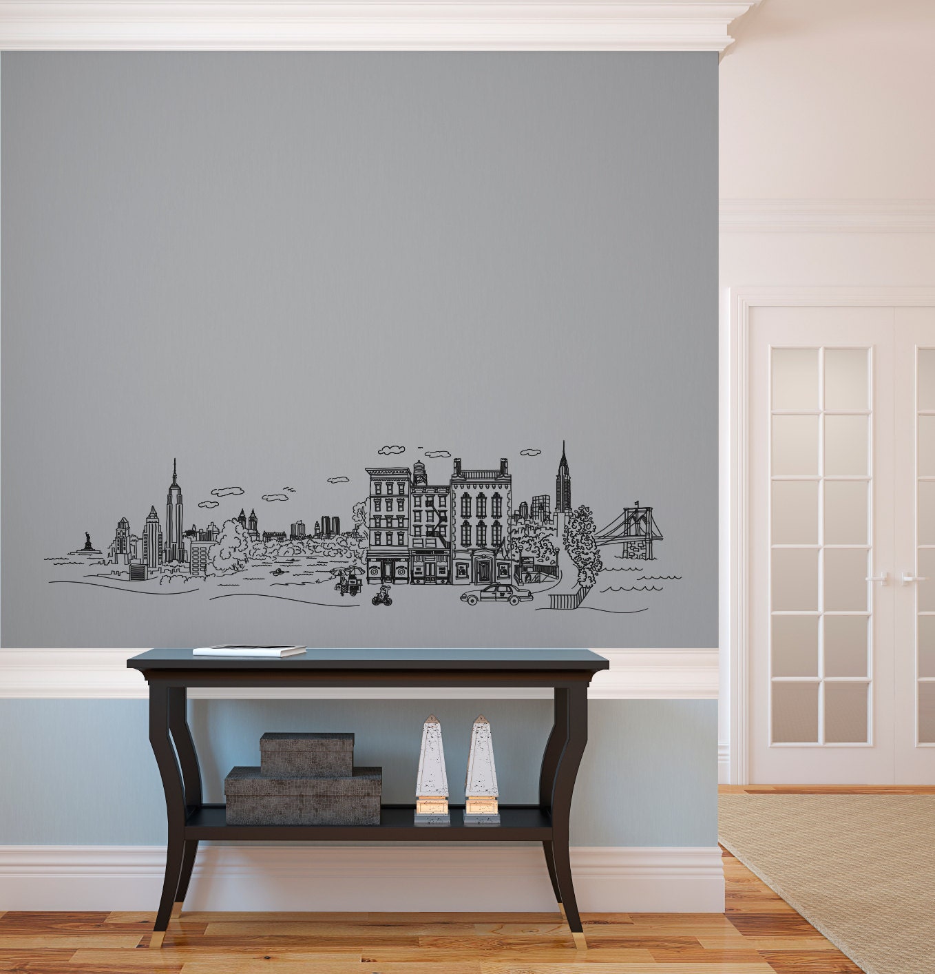 Whimsical Doodled New York City Scene Wall Decal Custom | Etsy