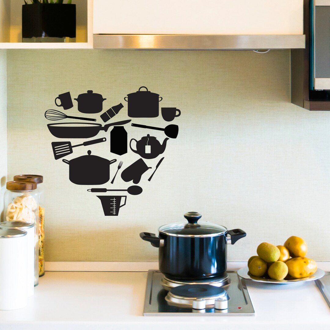 Kitchen Items Heart - Wall Decal Custom Vinyl Art Stickers - Etsy