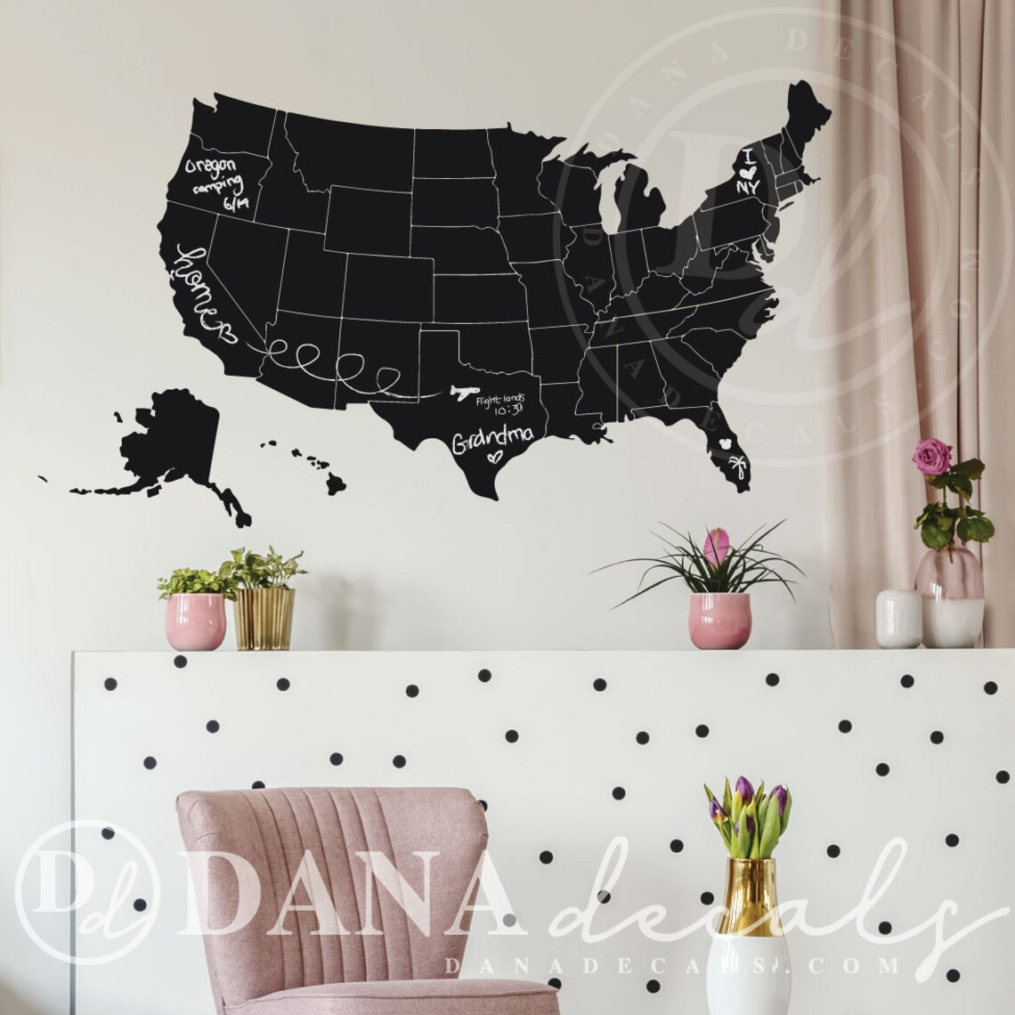 Chalkboard Wall Decal of USA Map Wall Decal Custom | Etsy