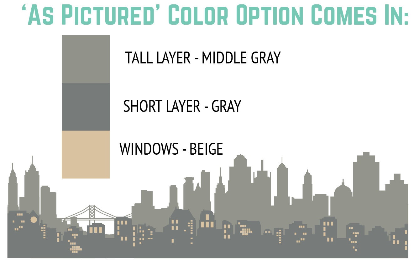 Layered City Skyline Silhouette With City Lights Wall Decal - Etsy