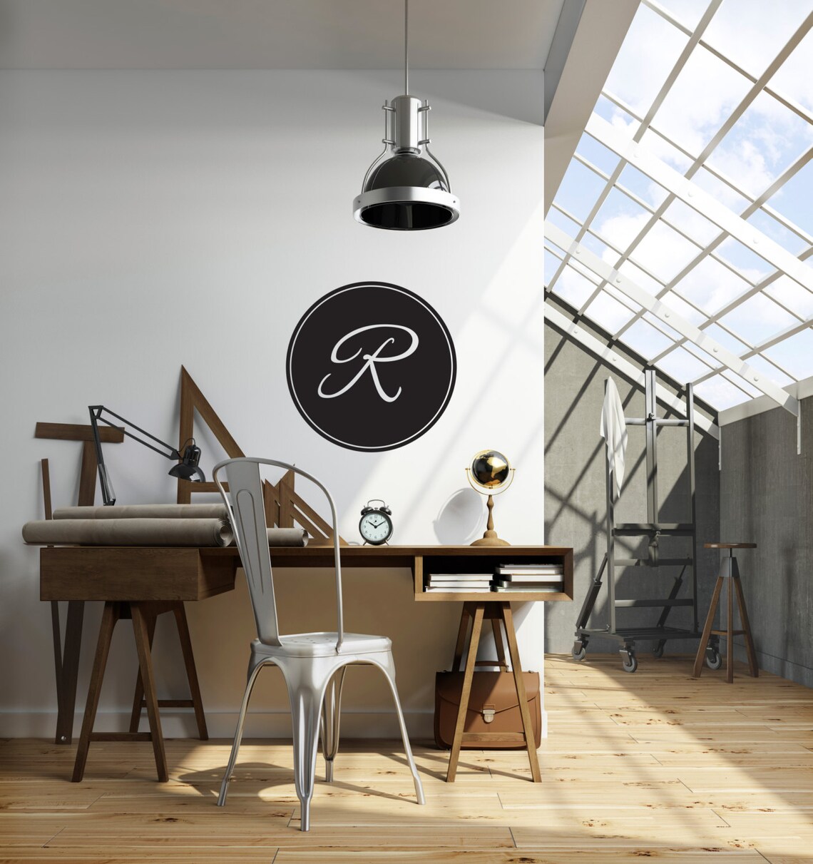 Solid Script Circle Monogram - Wall Decal Custom Vinyl Art Stickers - Etsy