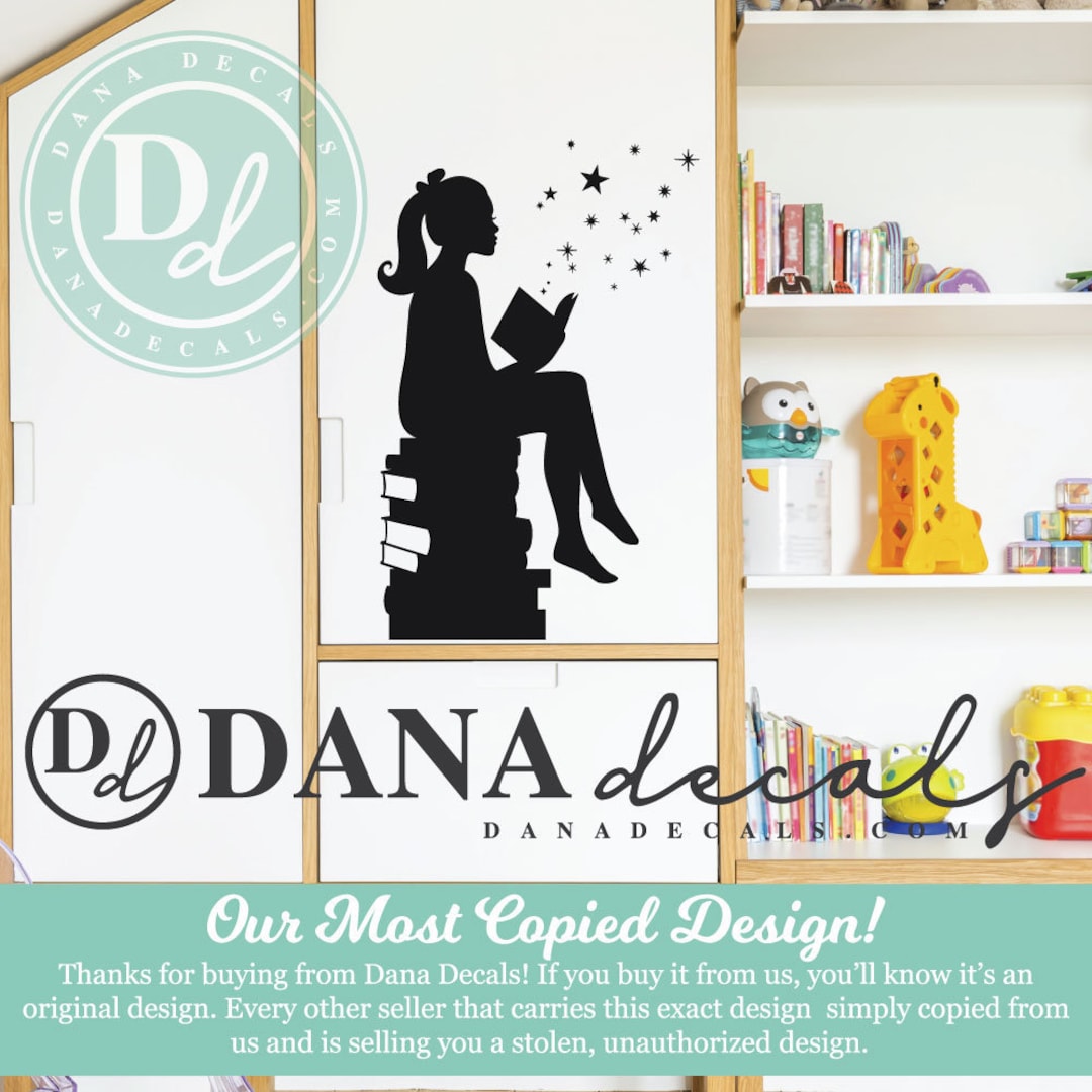 SMALL Size ORIGINAL Design Girl Reading Books Magic - Wall Decal Vinyl ...