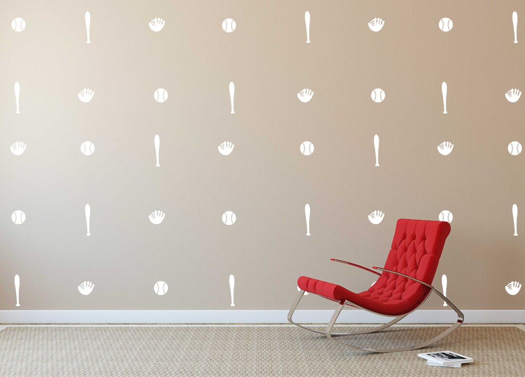 Baseball Bat Glove Icons Sports Decal - Pattern Designs - Wall Decal ...
