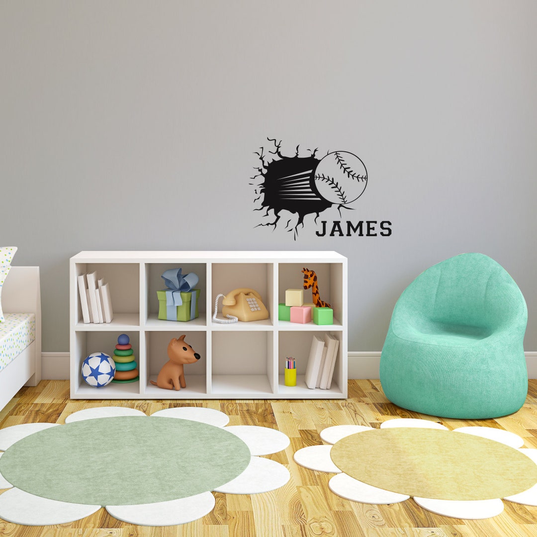 Personalized Baseball Smashing Through the Wall With Name - Wall ...