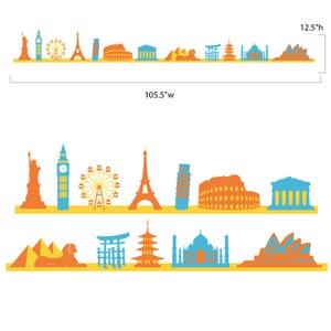 World Landmarks Border (12 Landmarks) - Wall Decal Custom Vinyl Art ...