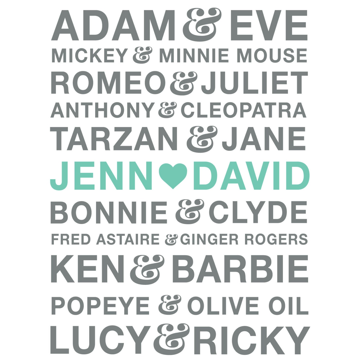Famous Couples Typography Design With Custom Names in the - Etsy