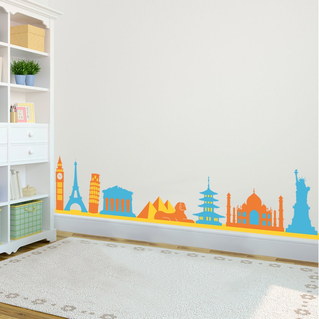 World Landmarks Border (8 Landmarks) - Wall Decal Custom Vinyl Art ...