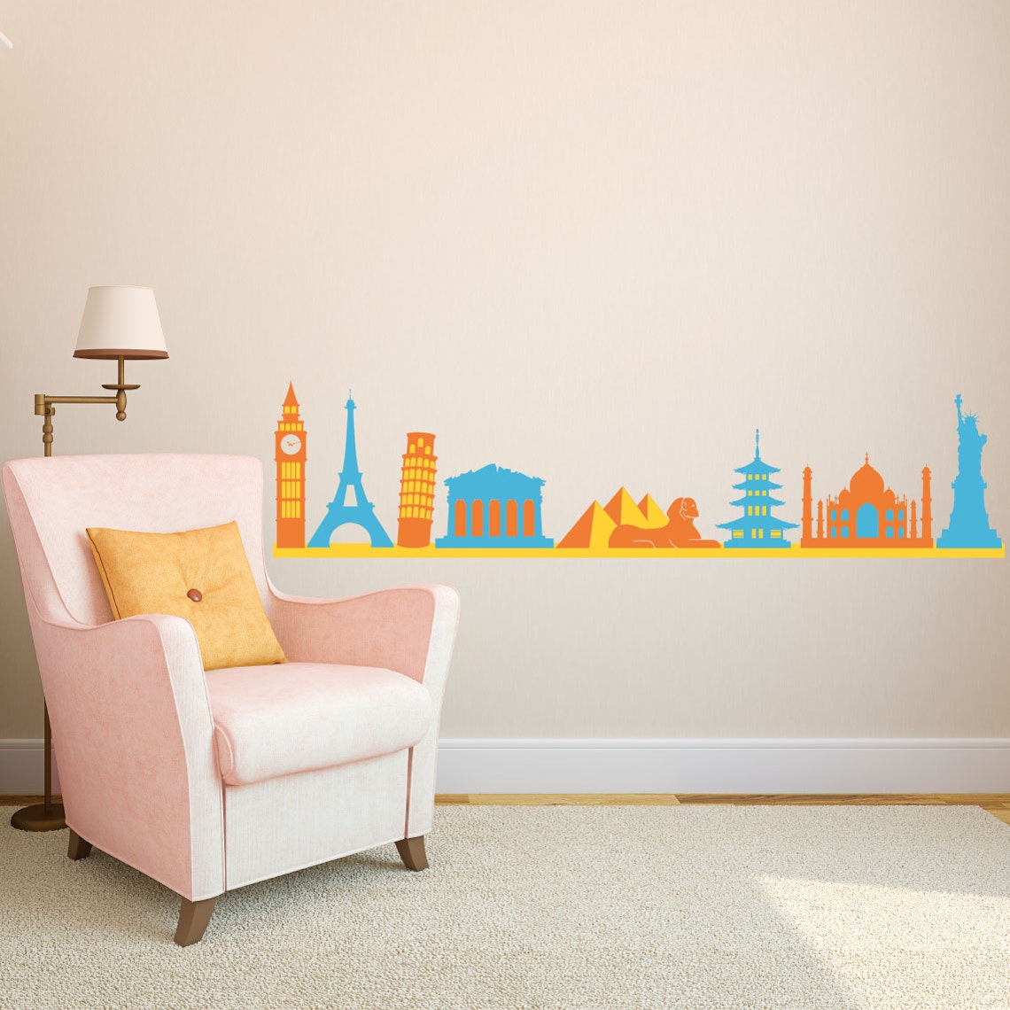 World Landmarks Border (8 Landmarks) - Wall Decal Custom Vinyl Art ...