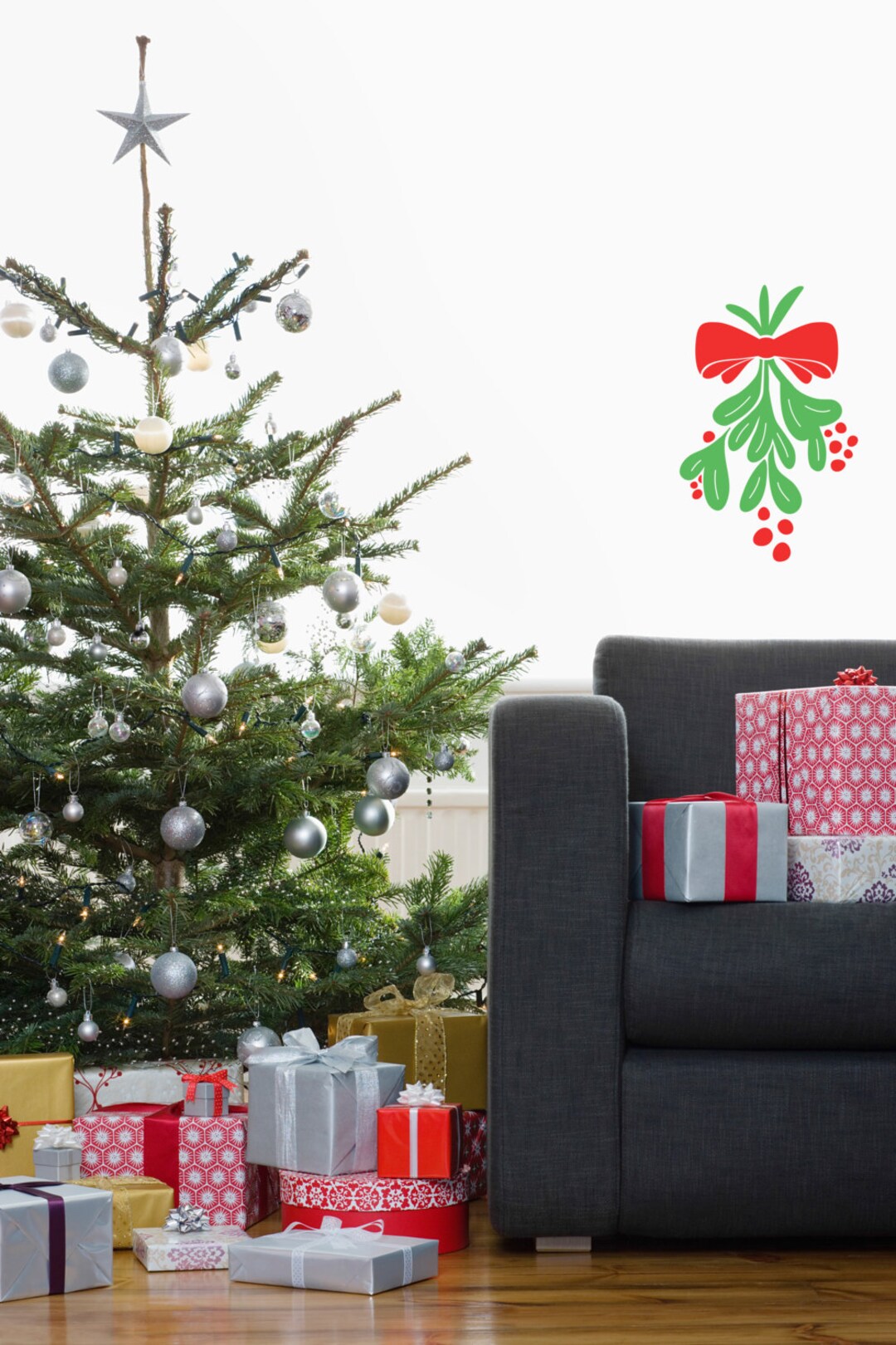 Christmas Mistletoe Cluster With Bow -wall Decal Custom Vinyl Art ...