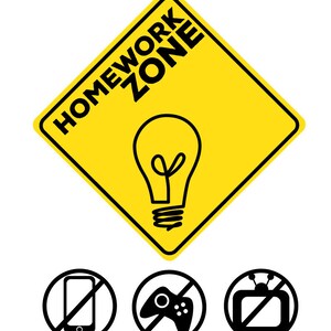 Homework Zone Road Sign With Icons- Vinyl Wall Decal Stickers for Study ...