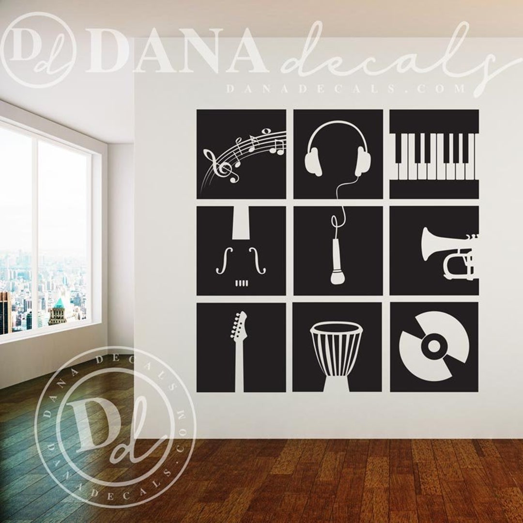Large Music Instruments Stencil - Wall Decal Custom Vinyl Art Stickers ...